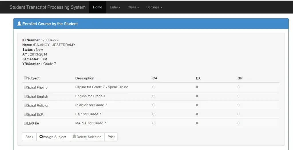 Student Transcript Processing System In PHP - FREE