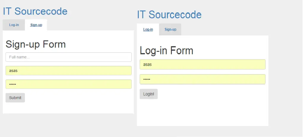 Login and Signup in the Tab Control with CSS and jQuery