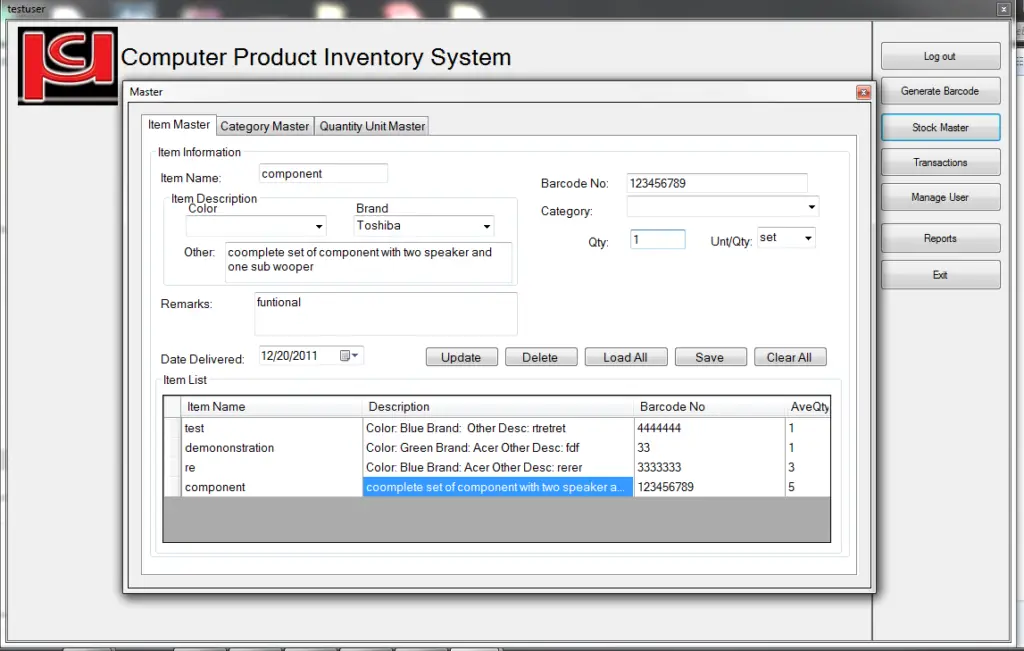 Computer Product Inventory System with Barcode Technology in Vb.net