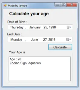 Calculating Age with Zodiac Sign In C# With Source Code - FREE