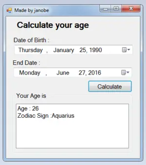 Calculating Age with Zodiac Sign In C# With Source Code - FREE