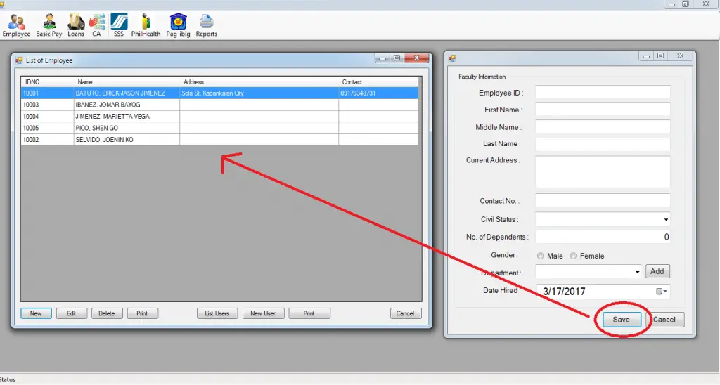 108 - Insert Statement Using Visual Basic Application for Managing Payroll System Module