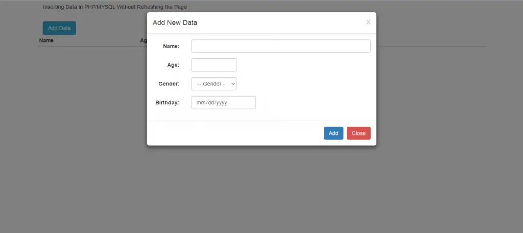 Insert and Display Data in PHP & MYSQL Without Refreshening Page