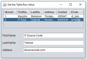 Get Table Row Value and Display into Text Field Elements in Java
