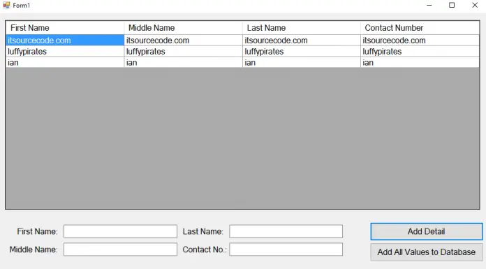 Transferring Multiple Data from DataGridView Rows to mySQL Database