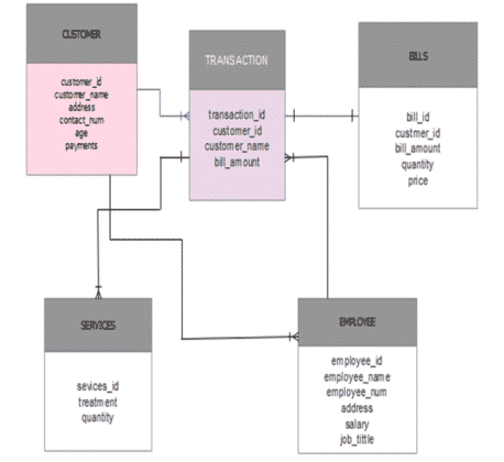 Salon Management System Database Design Project [2019]- Tables - ERD