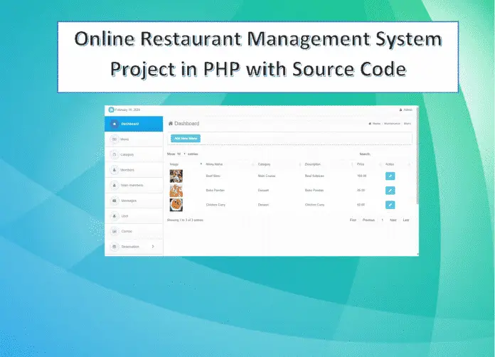Restaurant Management System Project in PHP with Source Code