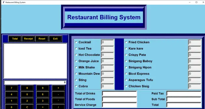 Restaurant Billing System Project in Python With Source Code