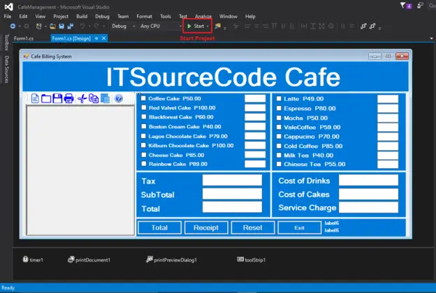 Cafe Billing System in C# with Source Code