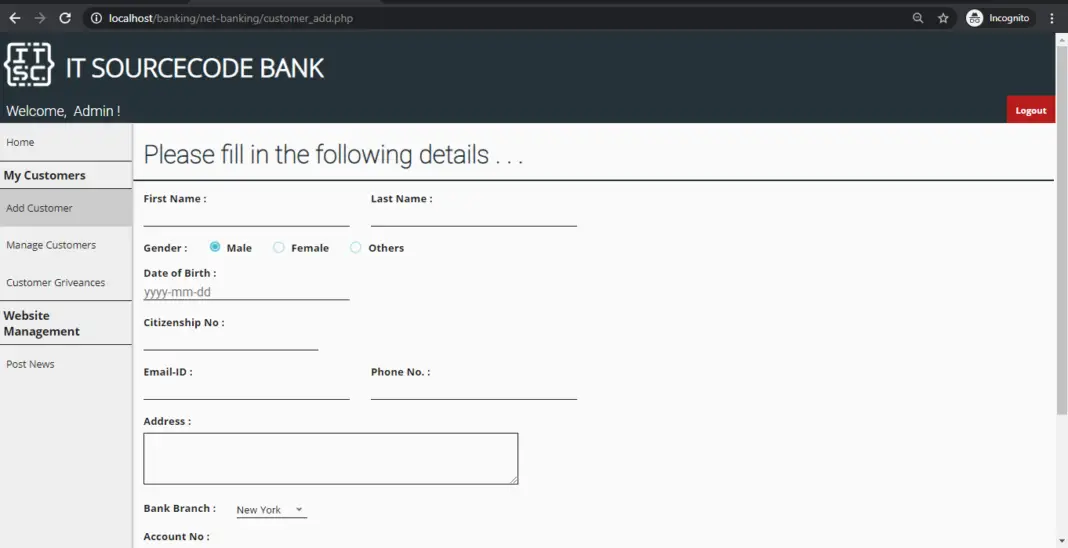 Banking Management System Project In PHP Free Download