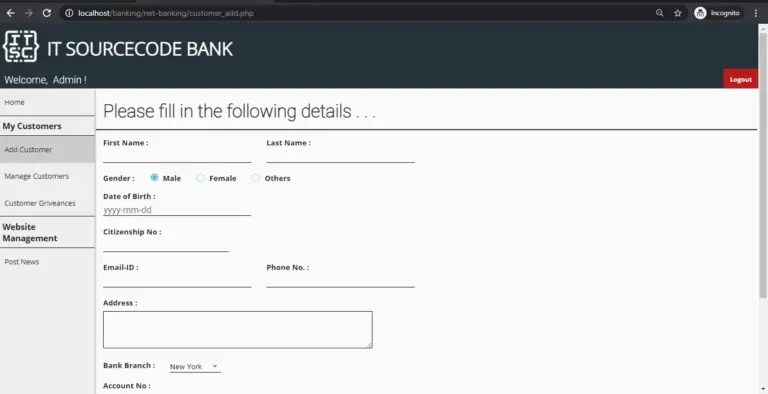Banking Management System Project In PHP Free Download