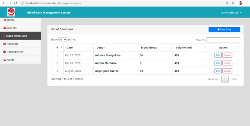 Blood Bank Management System Project In PHP Source Code