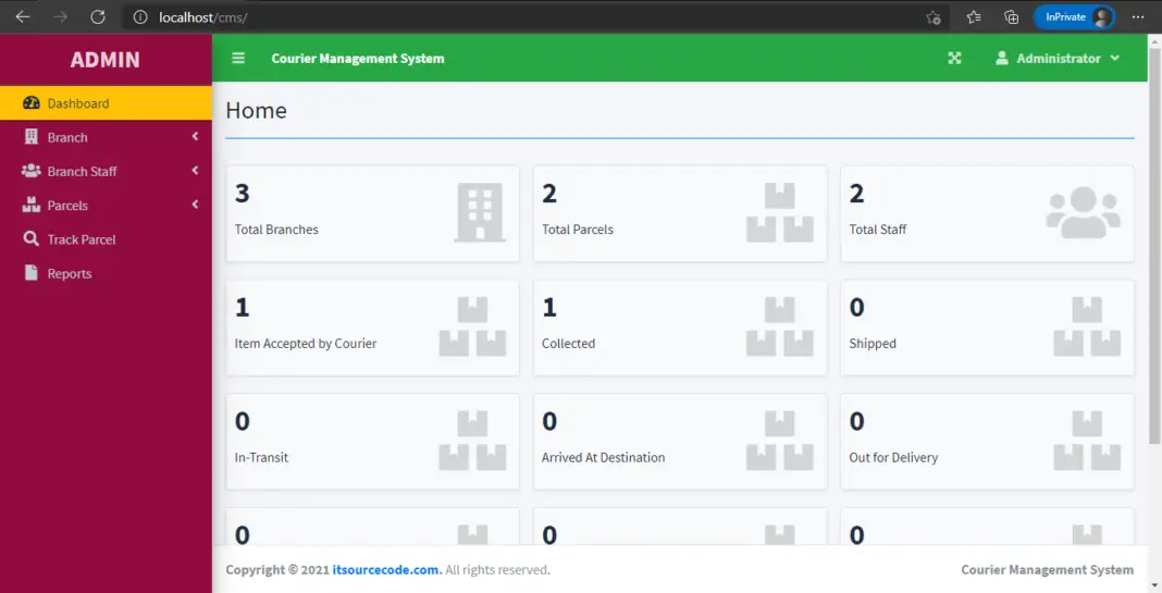 Courier Management System Project in PHP and MySQL