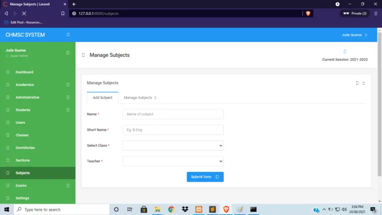 School Management System in Laravel With Source Code