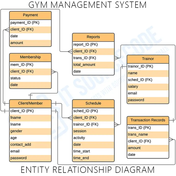 ER Diagram For Gym Management System Itsourcecode