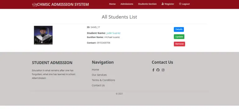 Student Admission Management System In CodeIgniter