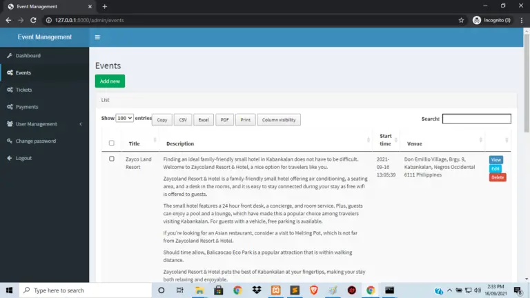 Event Booking System Project in Laravel with Source Code