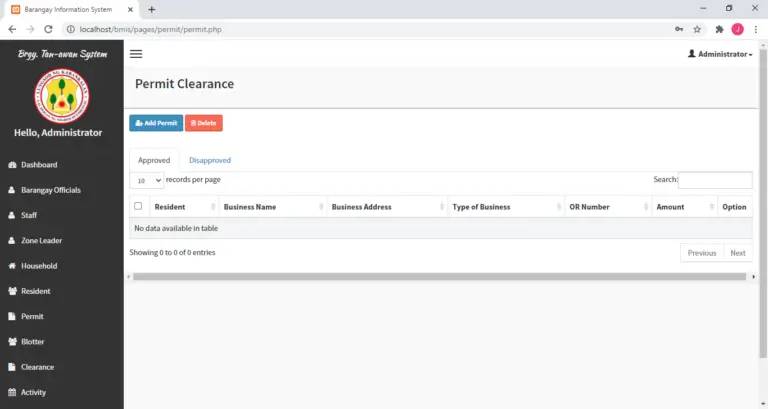 Barangay Management System Project in PHP with Source Code
