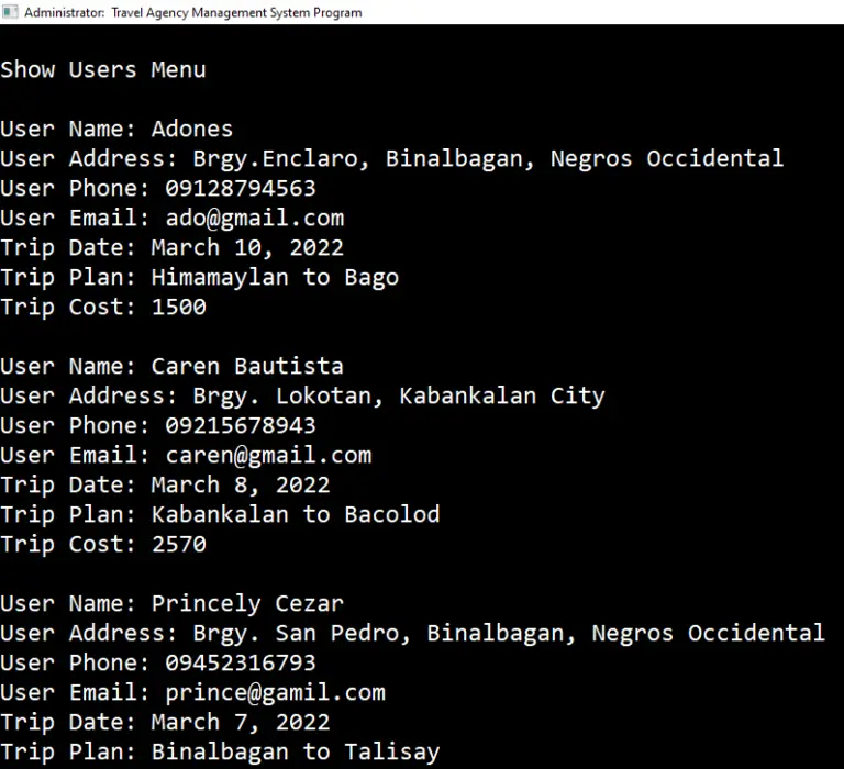 Travel Management System Project in C++ and MySQL Database