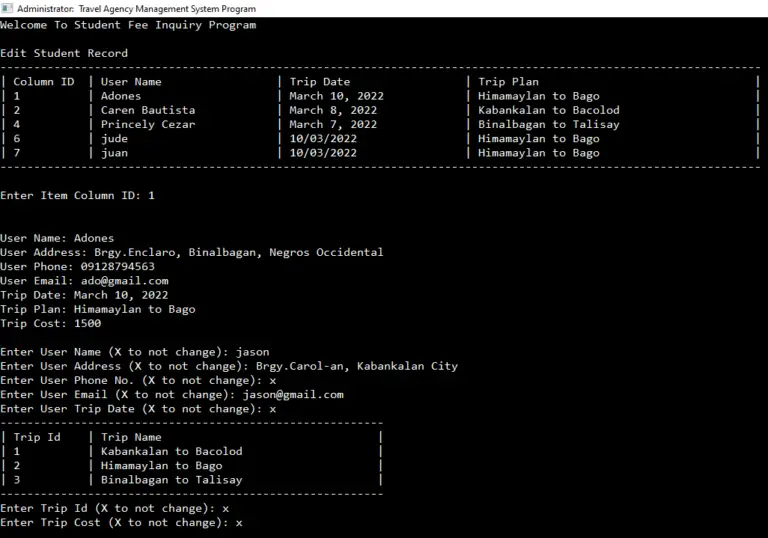 Travel Management System Project in C++ and MySQL Database