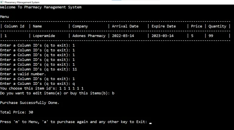 Pharmacy Management System Project in C++ with MySQL Database
