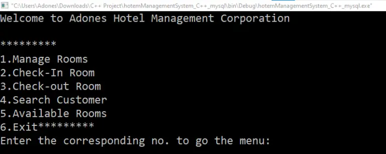 Hotel Management System Project in C++ and MySQL Database