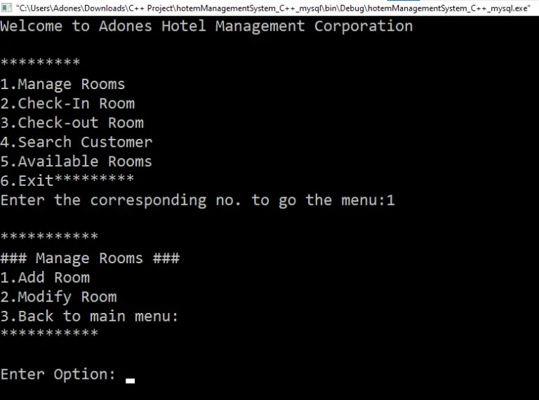 Hotel Management System Project in C++ and MySQL Database