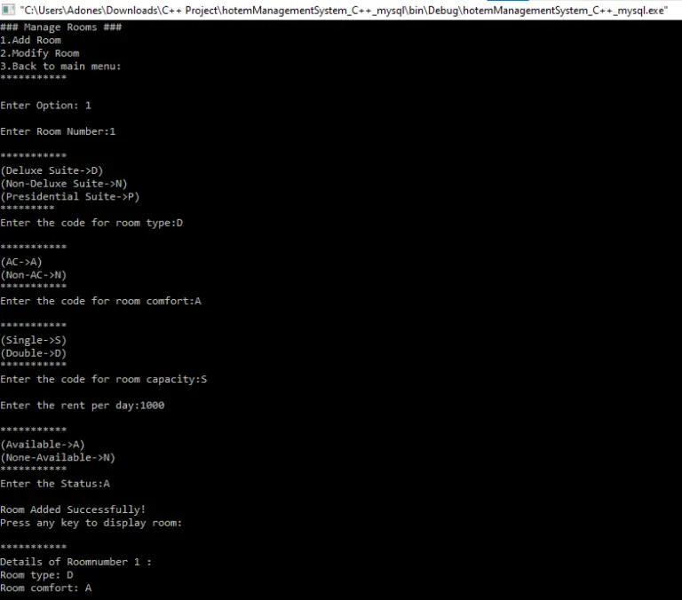 Hotel Management System Project In C And Mysql Database 3901