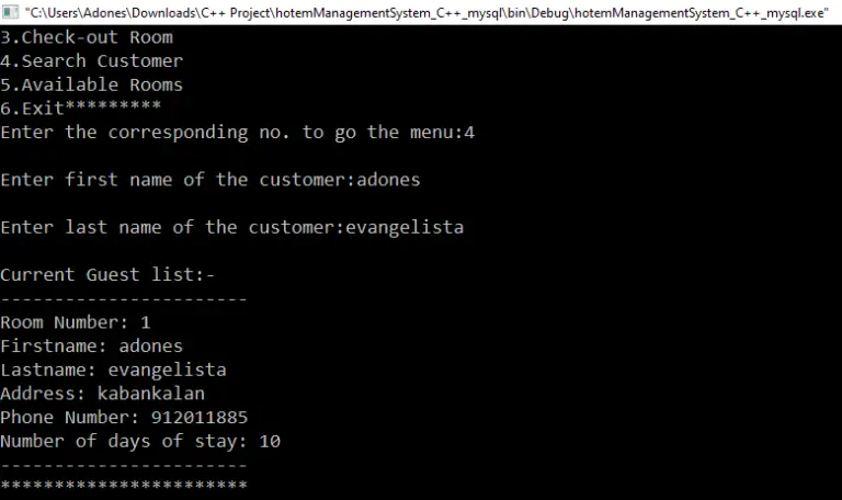 Hotel Management System Project In C And Mysql Database 8313