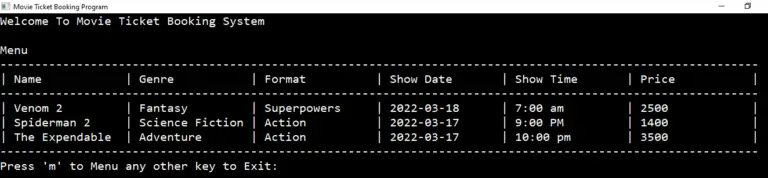 Movie Ticket Booking System Project in C++ and MySQL Database