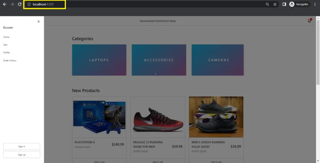 Ecommerce Website Project in Angular JS and MySQL