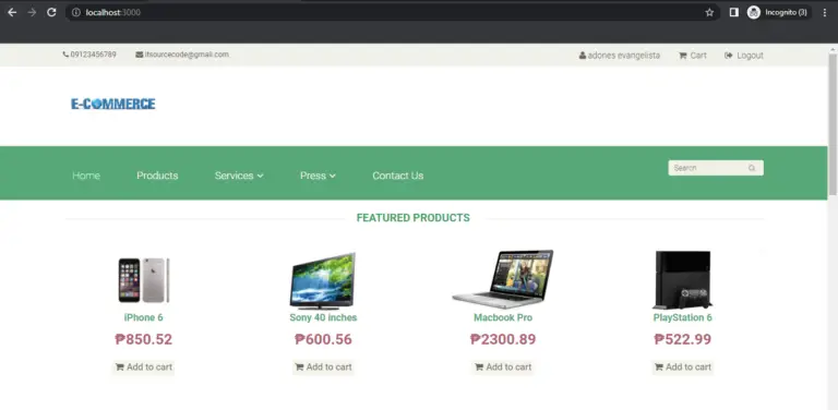 Nodejs Ecommerce with Source Code
