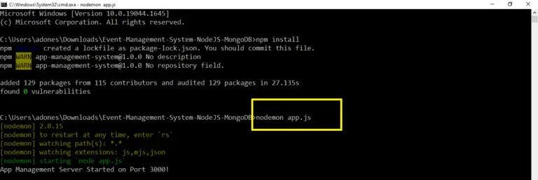 Event Management System Project in Node JS with Source Code