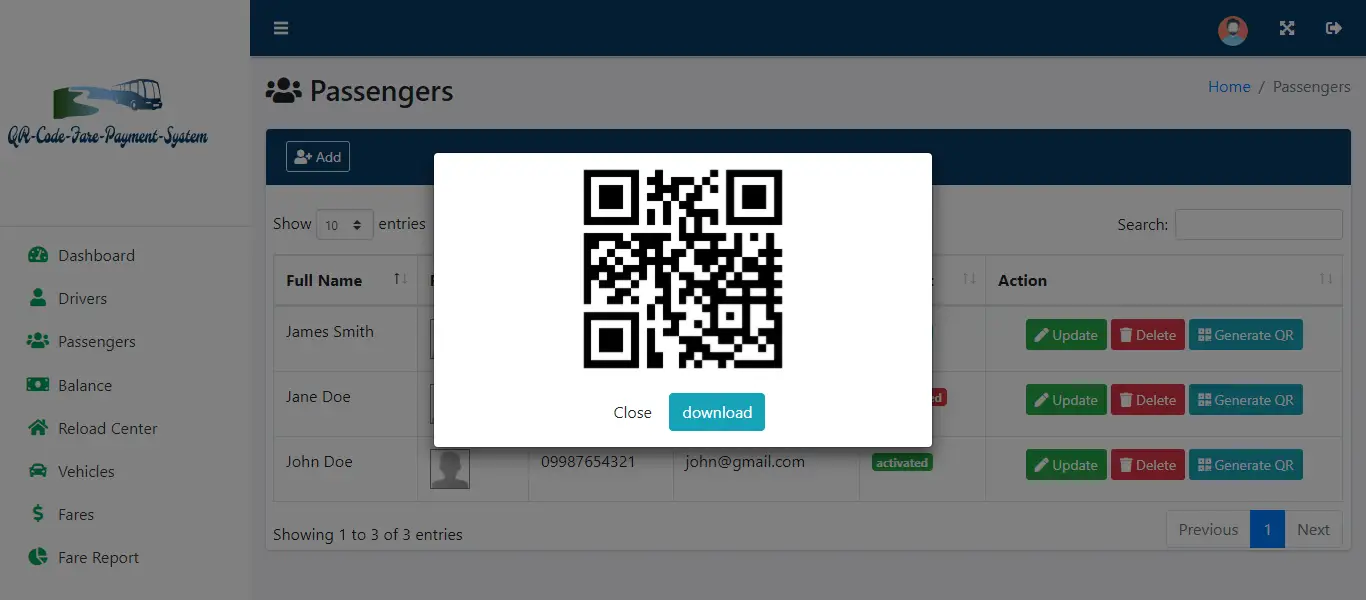 QR Code Fare Payment System Bootstrap Template - Itsourcecode.com
