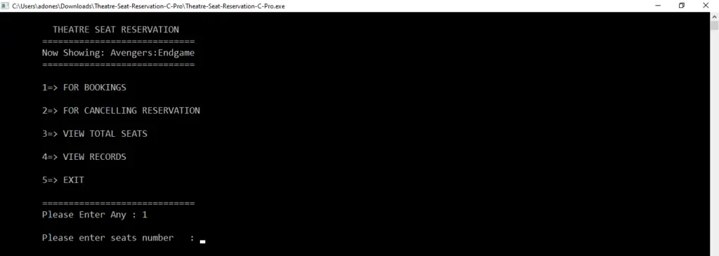 Theatre Seat Reservation System Project in C with Source Code