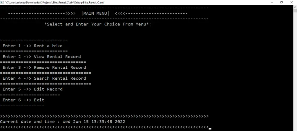 Bike Rental System Project in C with Source Code