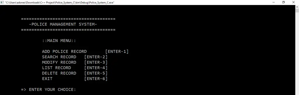Police Management System Project in C with Source Code