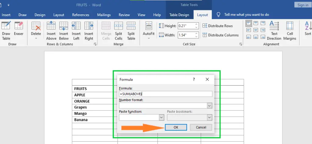 How To Add Formula To A Table In Word