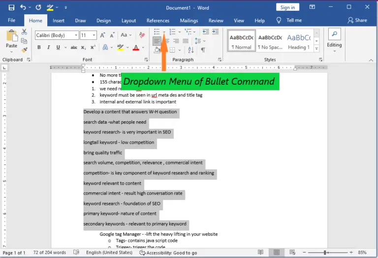 How to Apply Bullets and Numbering in MS Word