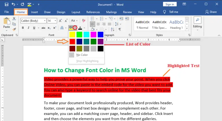 How To Change Font Color and Highlight Text In MS Word