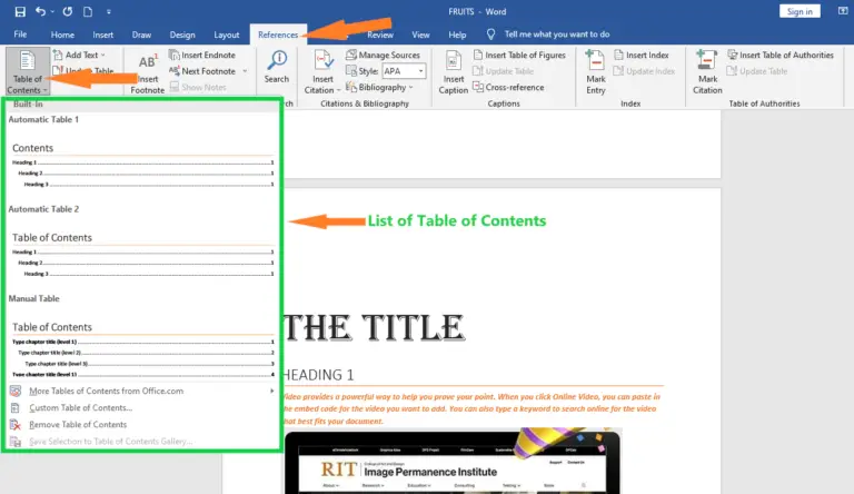 How To Create Automatic Table Of Contents In Word