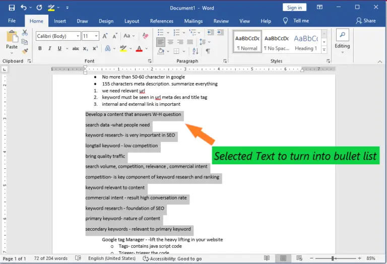 How To Apply Bullets And Numbering In MS Word