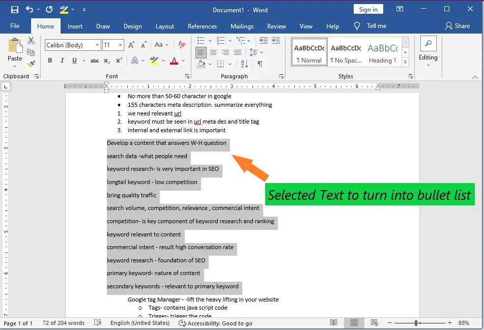 How To Apply Bullets And Numbering In MS Word