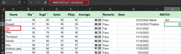 Excel Match Function With Examples and How to Use