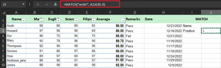 Excel Match Function With Examples and How to Use