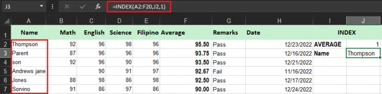 Excel Index Function Example Formula How To Use