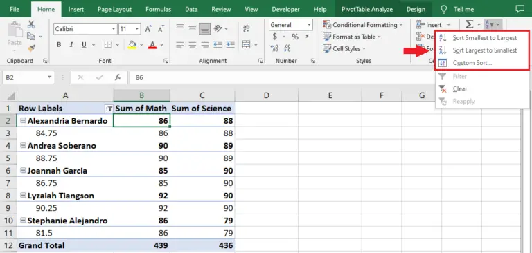How to Sort a Pivot Table in Excel by Labels and Values