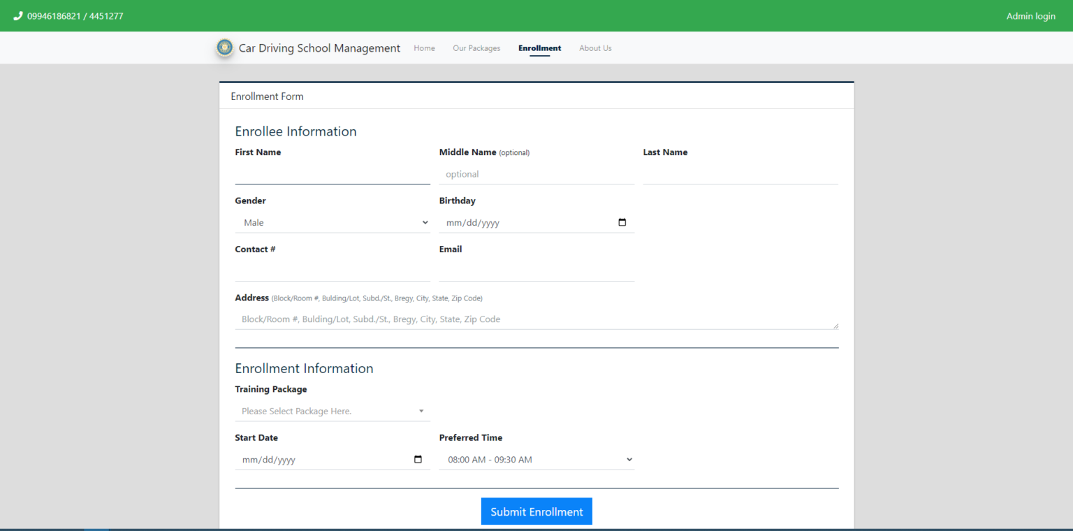 Car Driving School Management System in PHP with Source Code