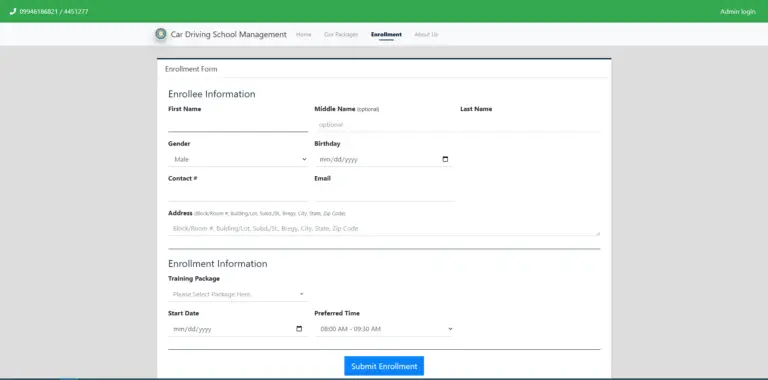 Car Driving School Management System in PHP with Source Code
