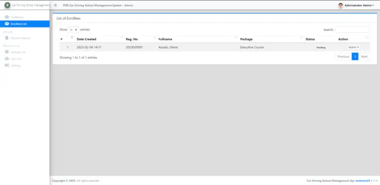 Car Driving School Management System in PHP with Source Code